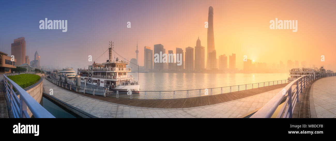 Sunrise view of Shanghai skyline with sunshine Stock Photo - Alamy