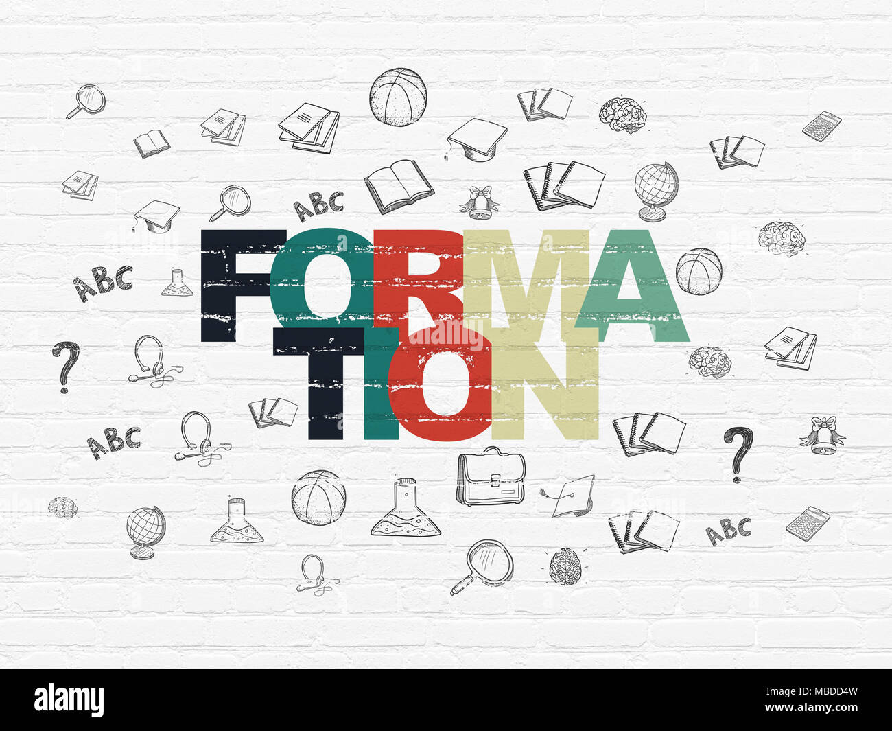 Education concept: Formation on wall background Stock Photo - Alamy