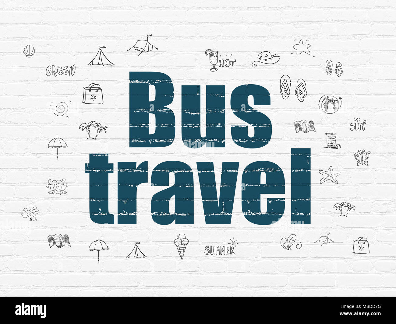 Tourism concept: Bus Travel on wall background Stock Photo - Alamy