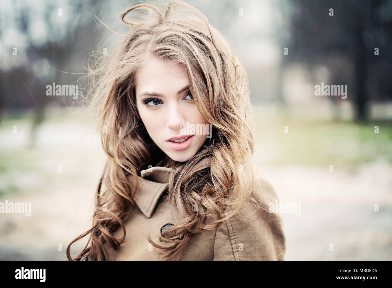 Magnificent Woman Outdoors. Portrait of Beautiful Young Woman Stock ...