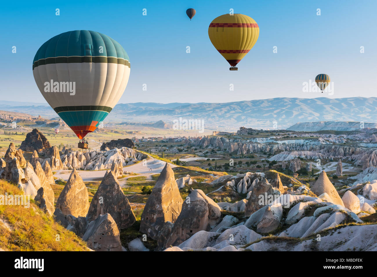Hot air balloons flying over Cappadocia, Turkey Stock Photo - Alamy