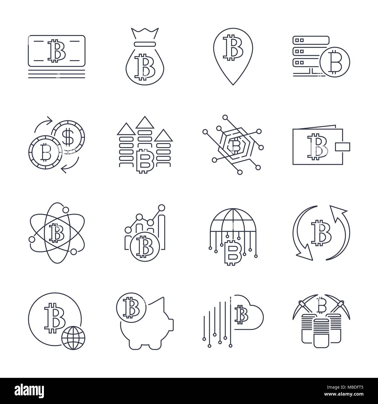 Blockchain cryptocurrency line icon set included the icons as e wallet ...