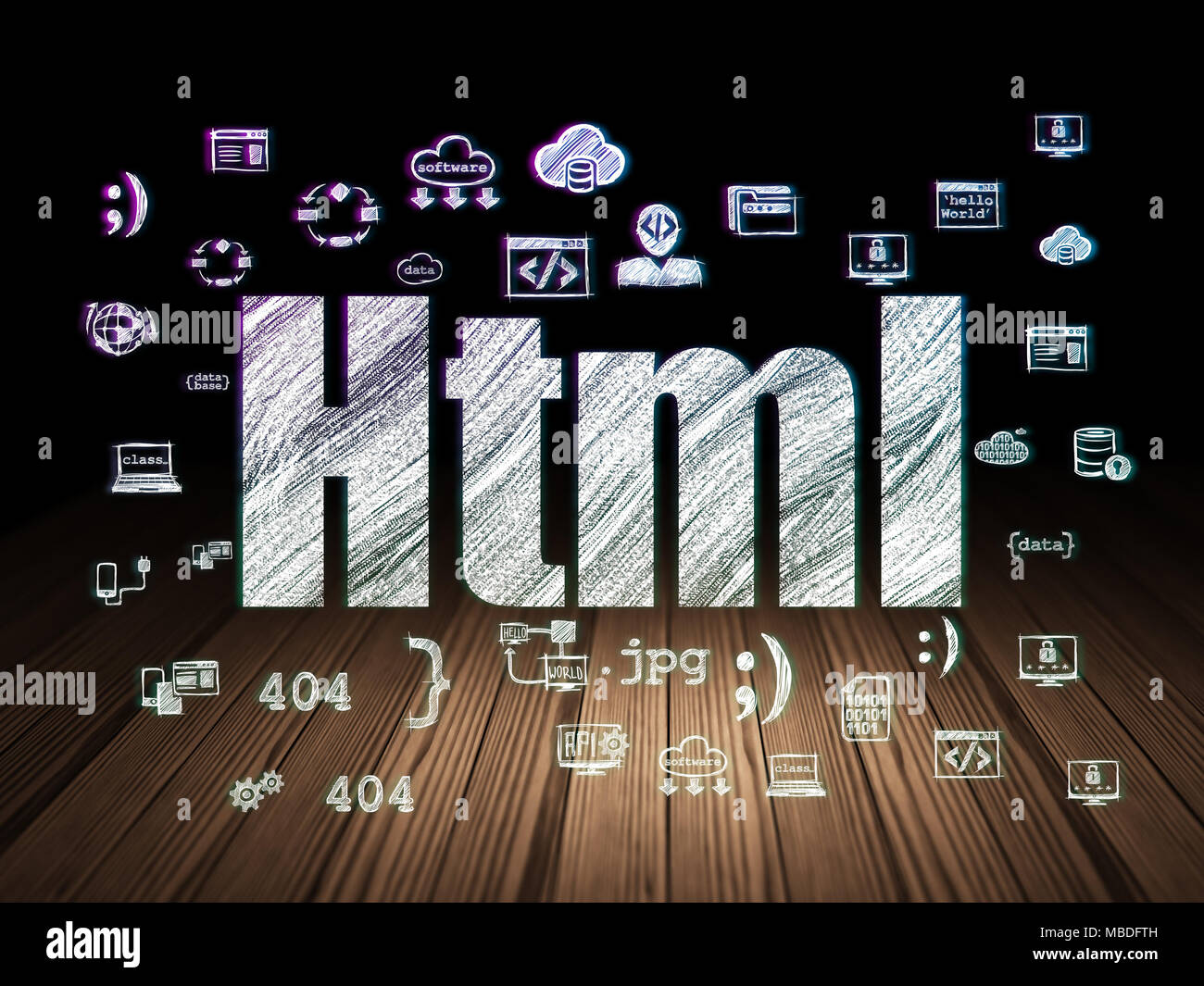 Database concept: Html in grunge dark room Stock Photo - Alamy