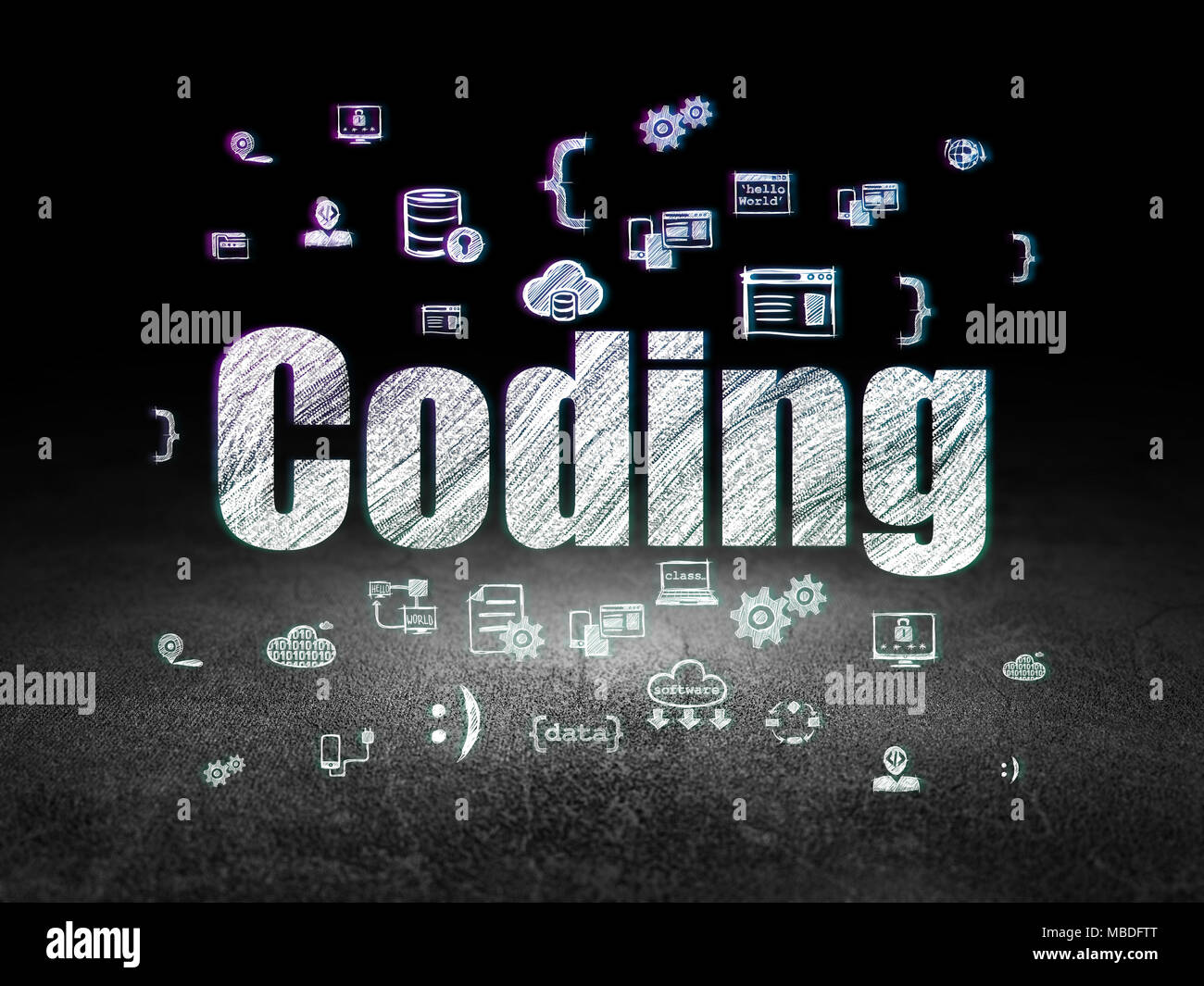 Software concept: Coding in grunge dark room Stock Photo - Alamy