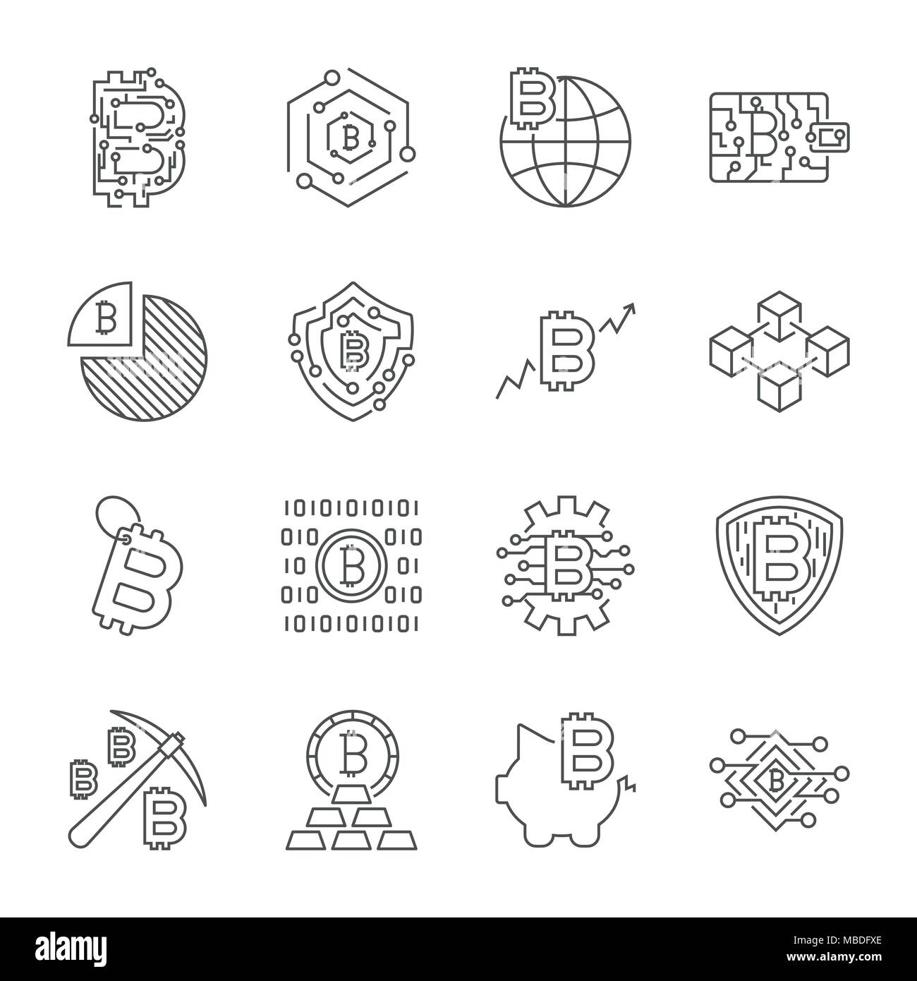 Blockchain Cryptocurrency Icons. Modern computer network technol Stock ...
