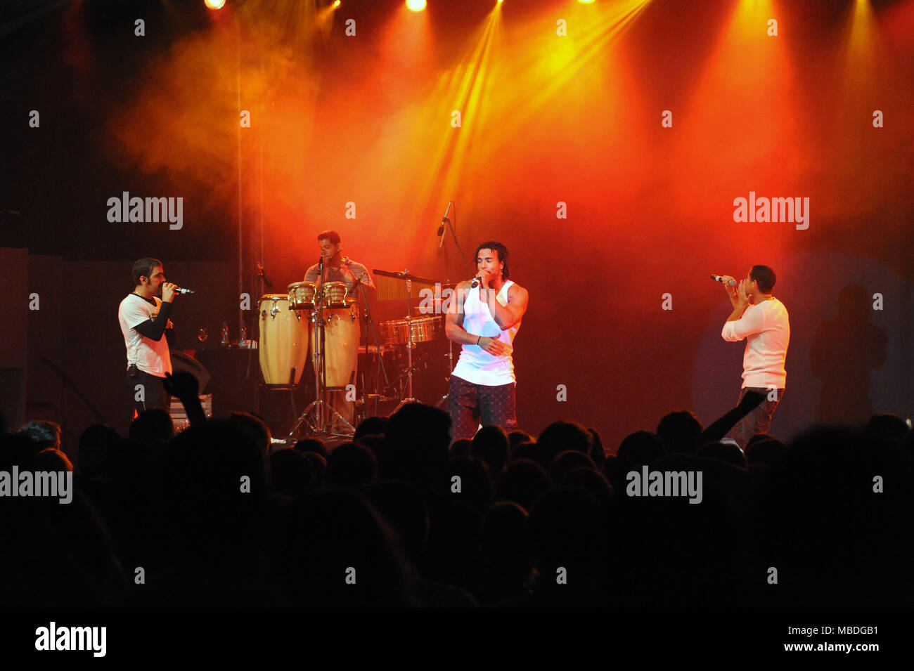 The Cuban hip-hop group called Orishas performing on stage at the ...