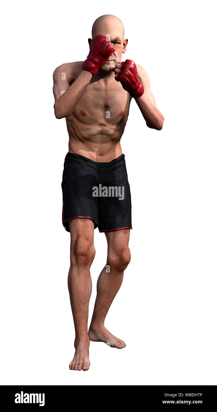 3D rendering of an old man boxing isolated on white background Stock ...