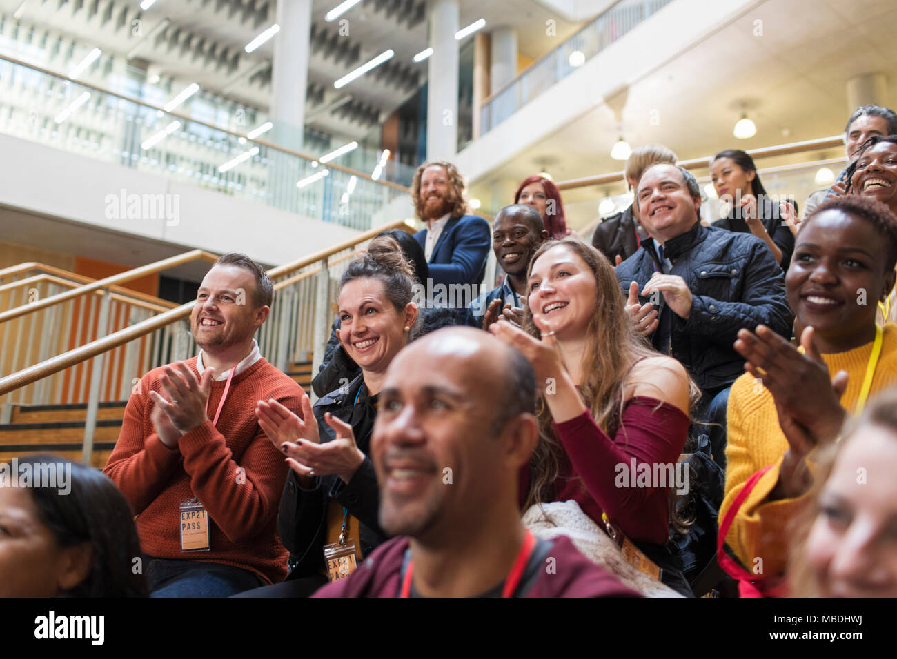 Smiling conference audience clapping Stock Photo - Alamy Smiling conference audience clapping Stock Photo - Alamy