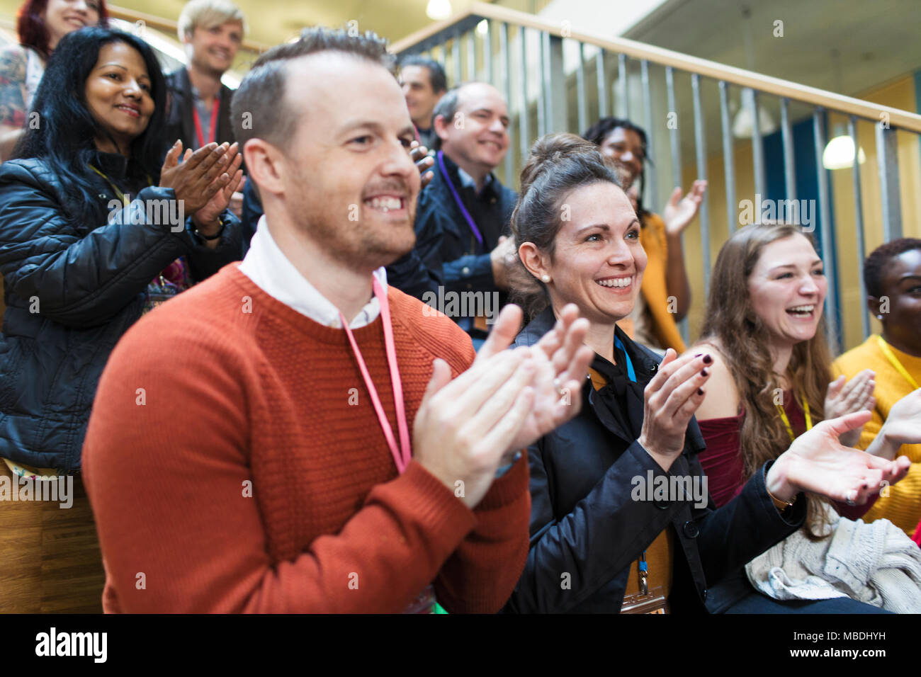 Smiling conference audience clapping Stock Photo - Alamy Smiling conference audience clapping Stock Photo - Alamy