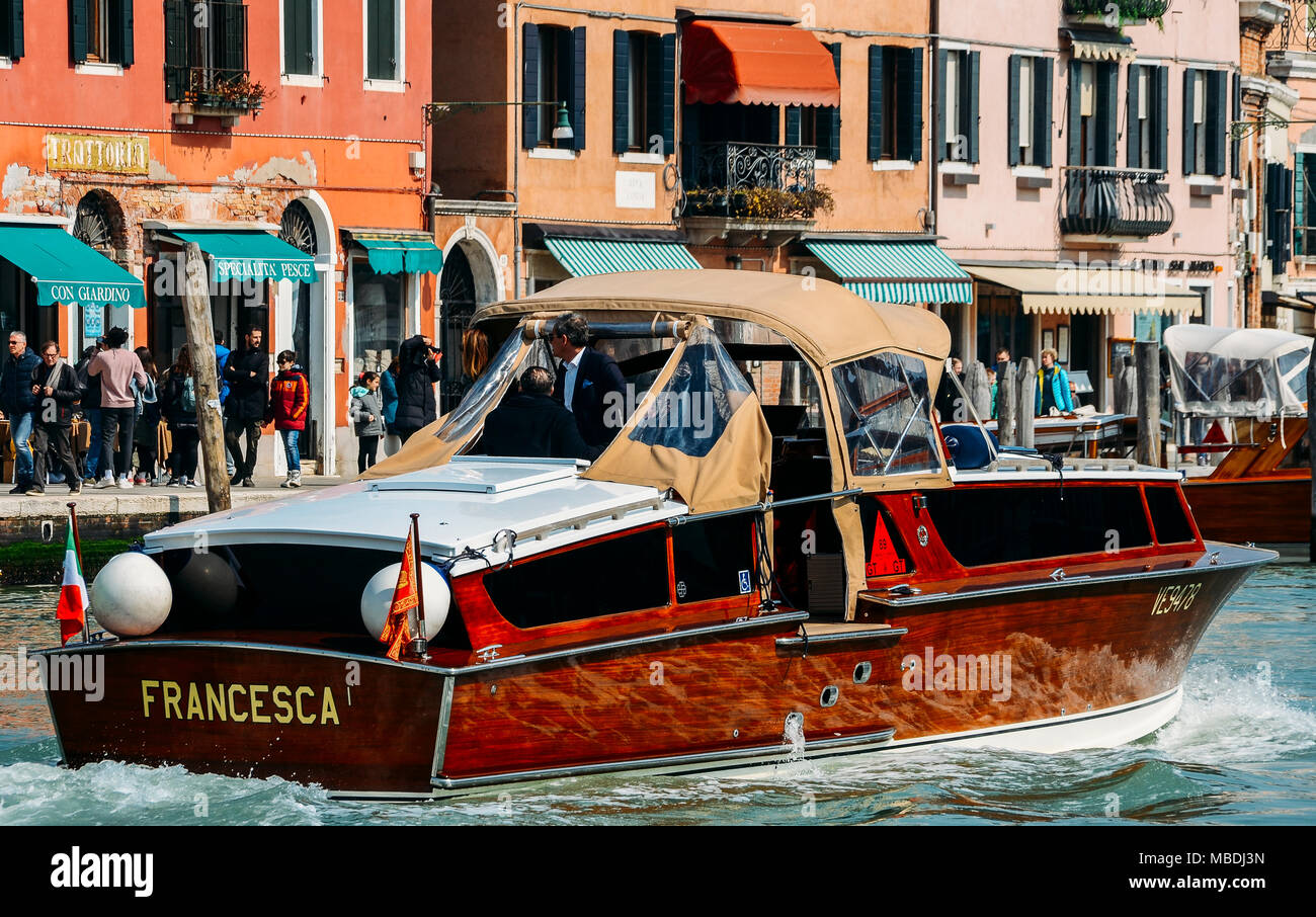 Vintage wooden speedboat on a canal Stock Photo - Alamy