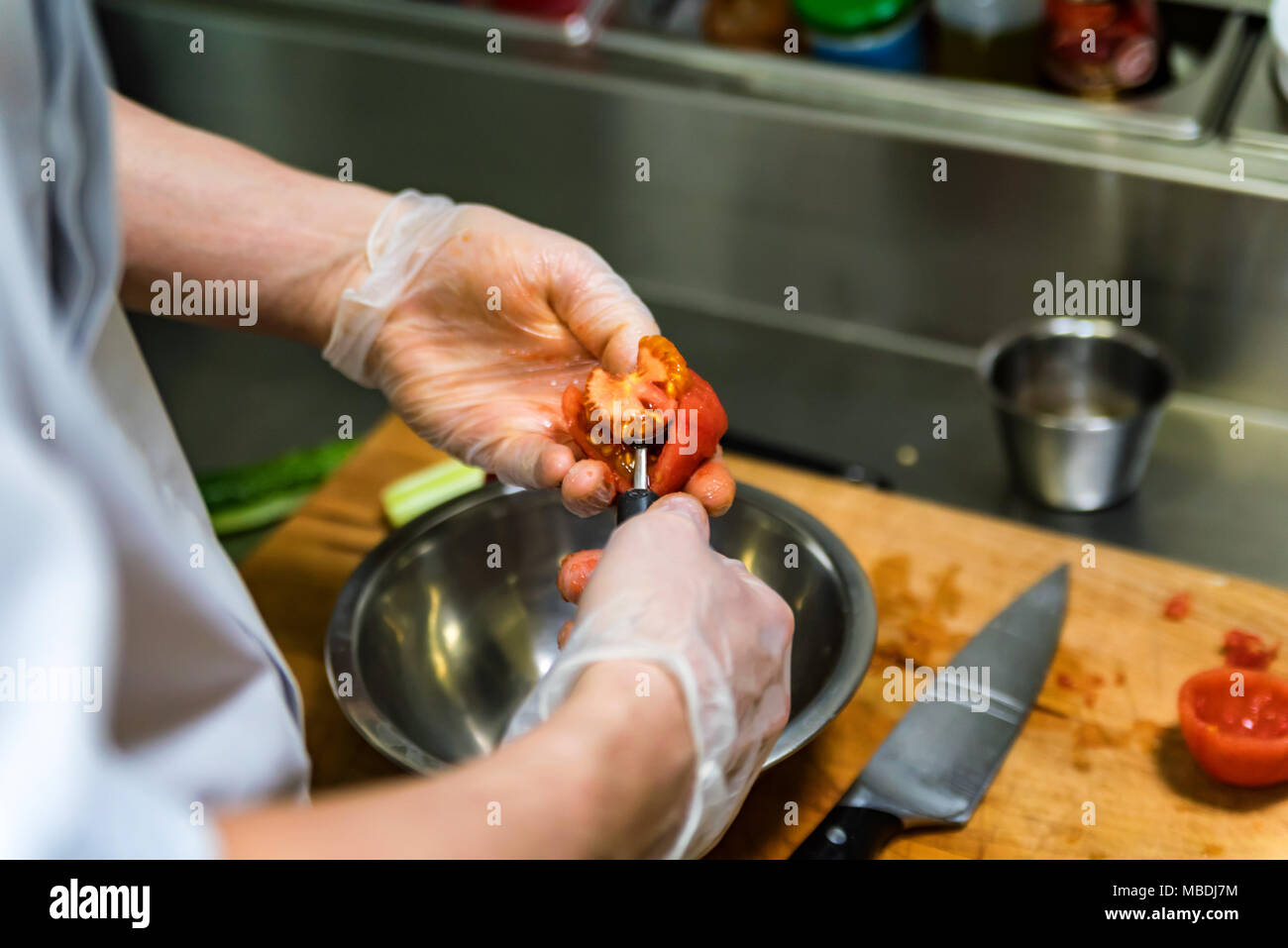 Cooking applying tomato sauce dough hi-res stock photography and images ...