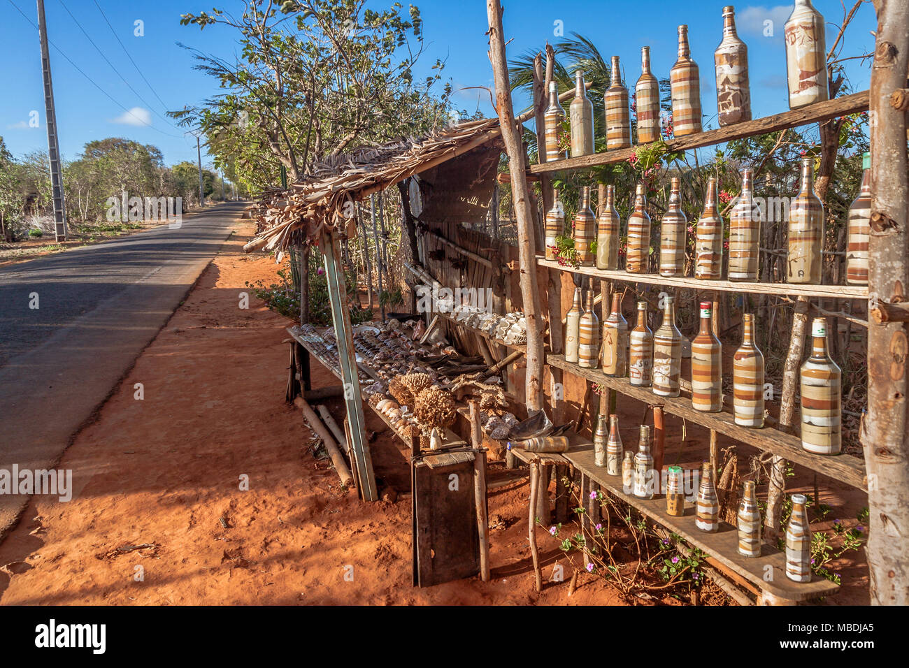 Sale of tourist souvenirs on the road of Ramena, near Diego Suarez ...