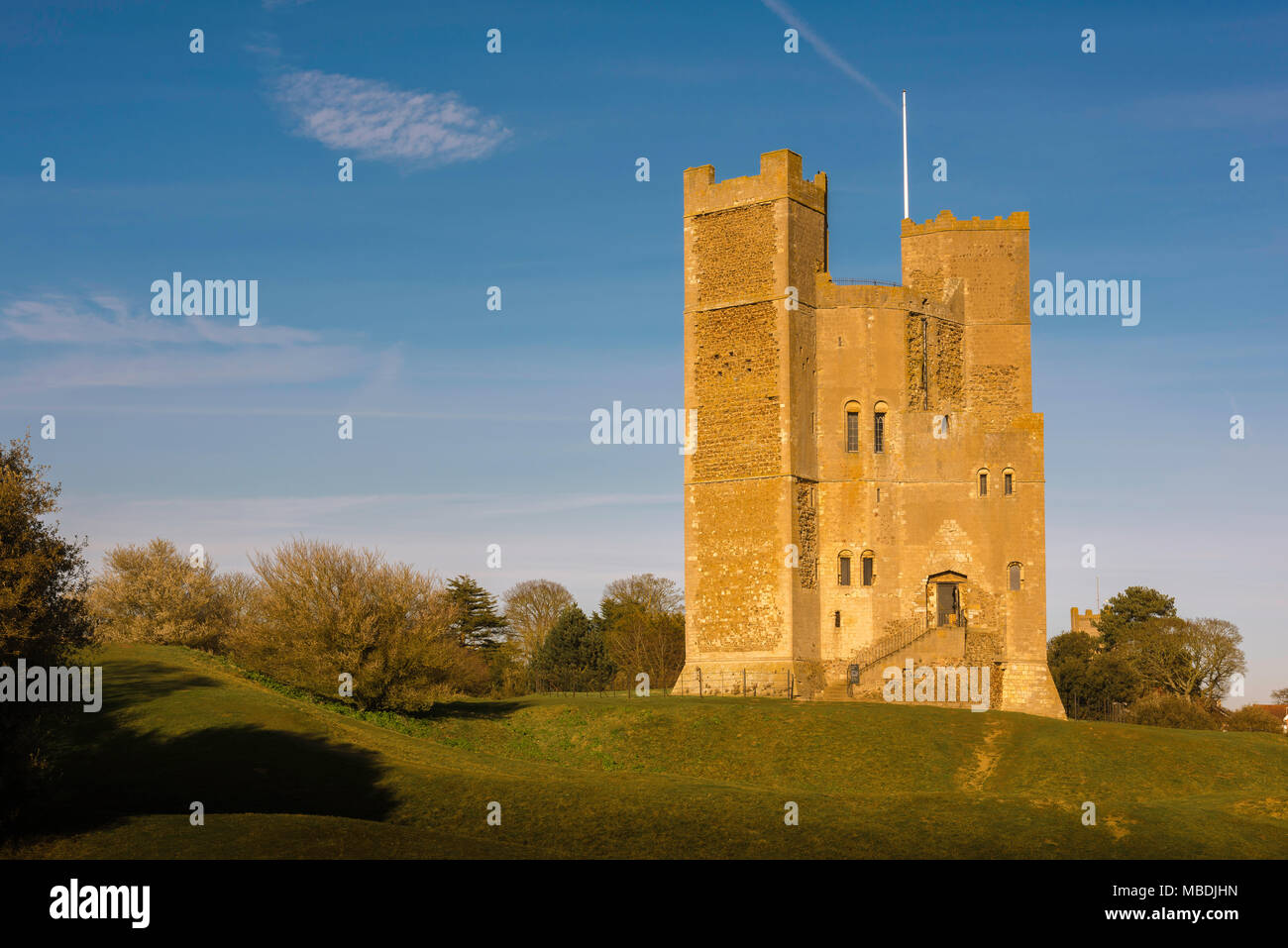 Orford Suffolk castle, view at sunset of the well preserved 12th ...