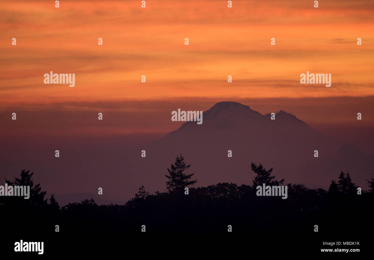Mount Baker at sunrise seen from Moss Rock Park in Victoria, British ...