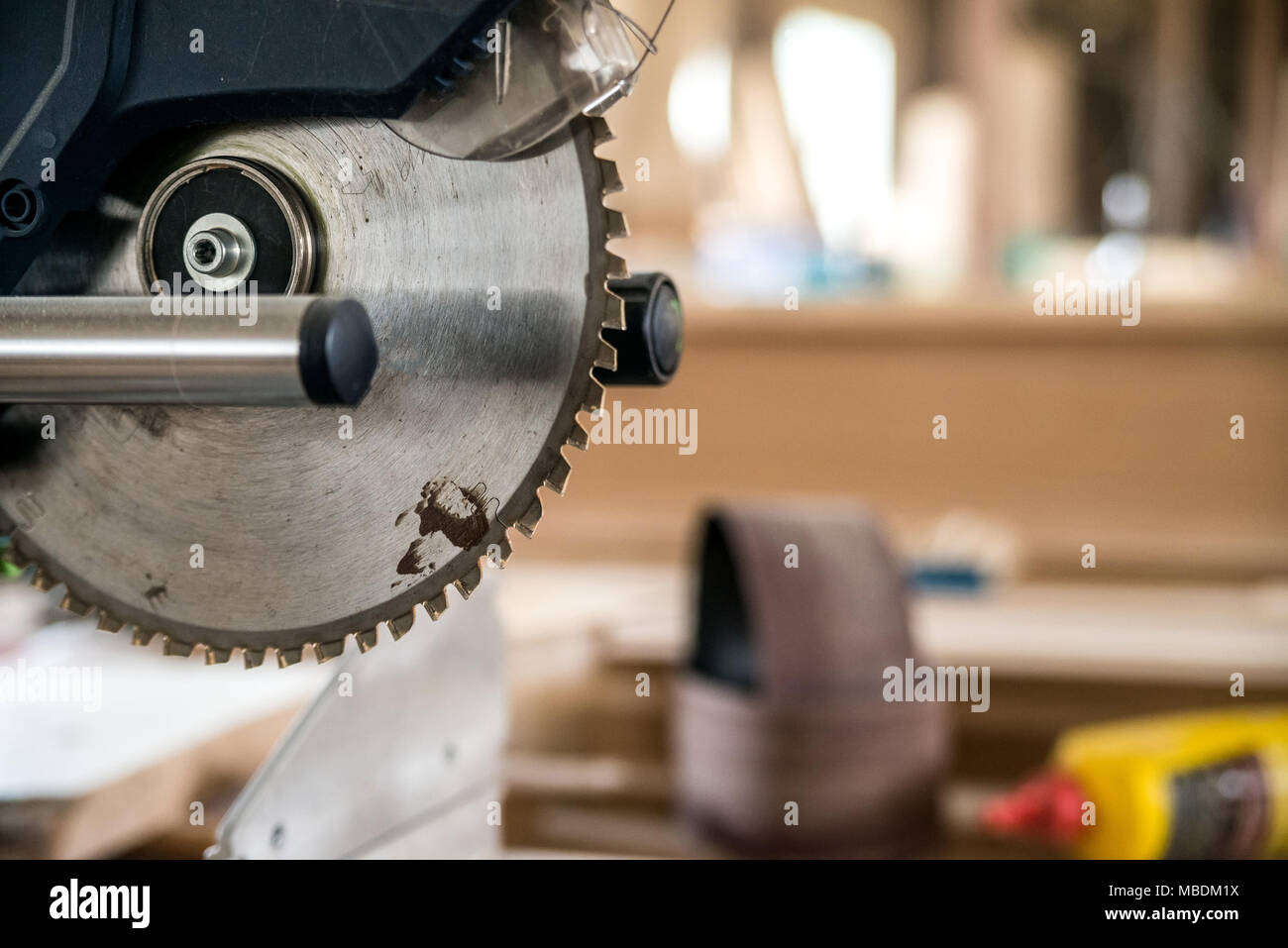 Close up modern circular wood saw Stock Photo - Alamy