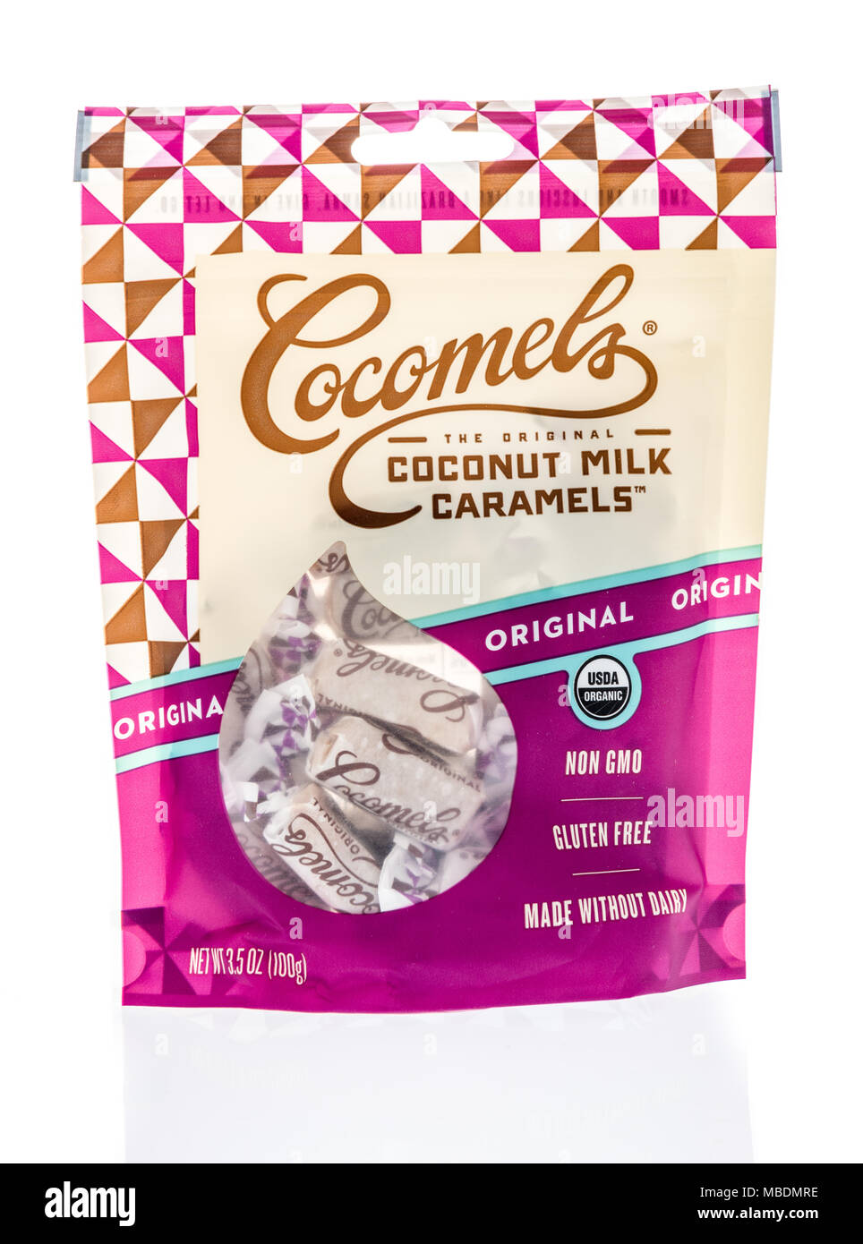 Winneconne, WI - 30 March 2018: A package of Cocomels coconut milk ...