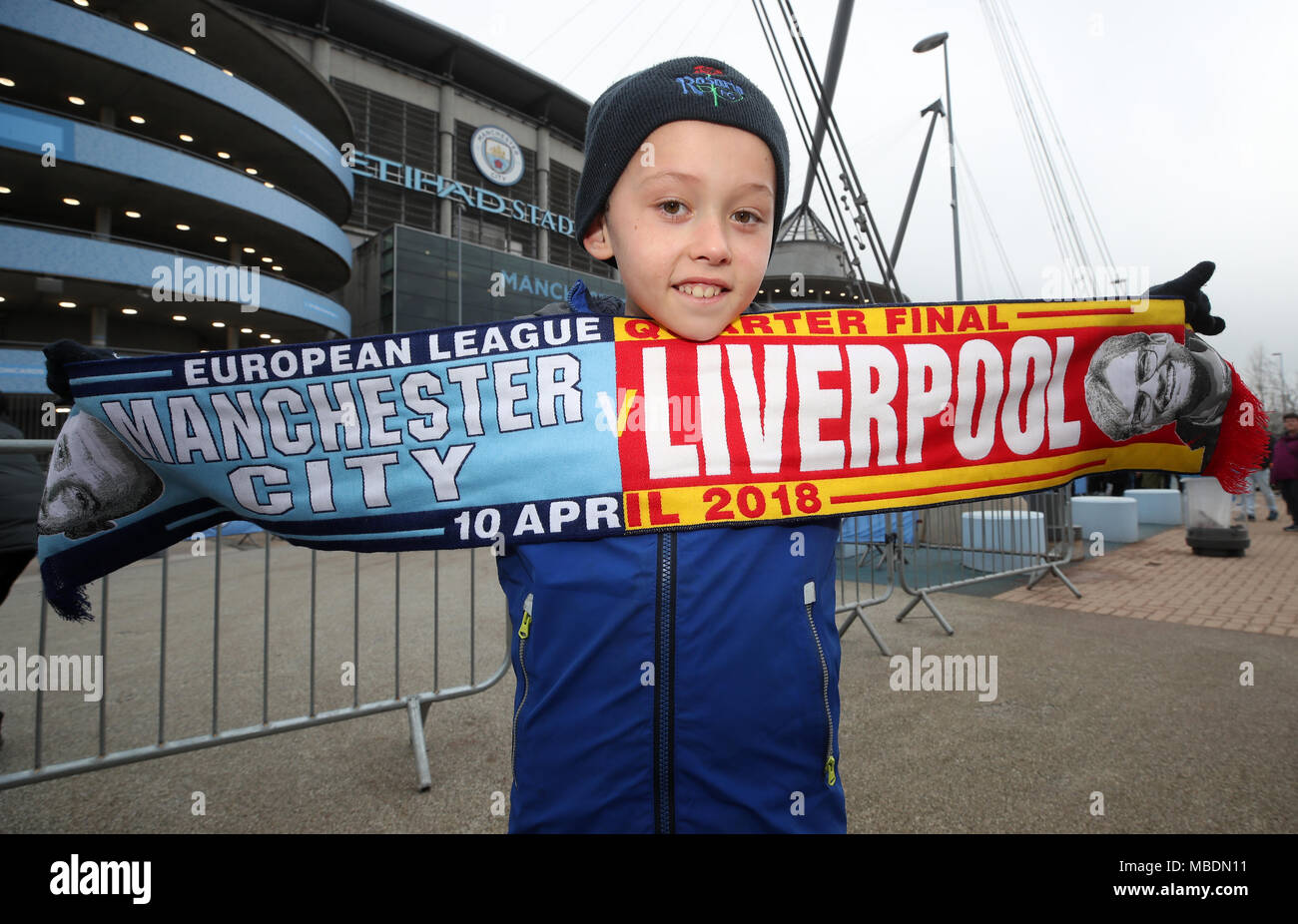 Young fan, Jude Jenkins, before the UEFA Champions League, Quarter ...