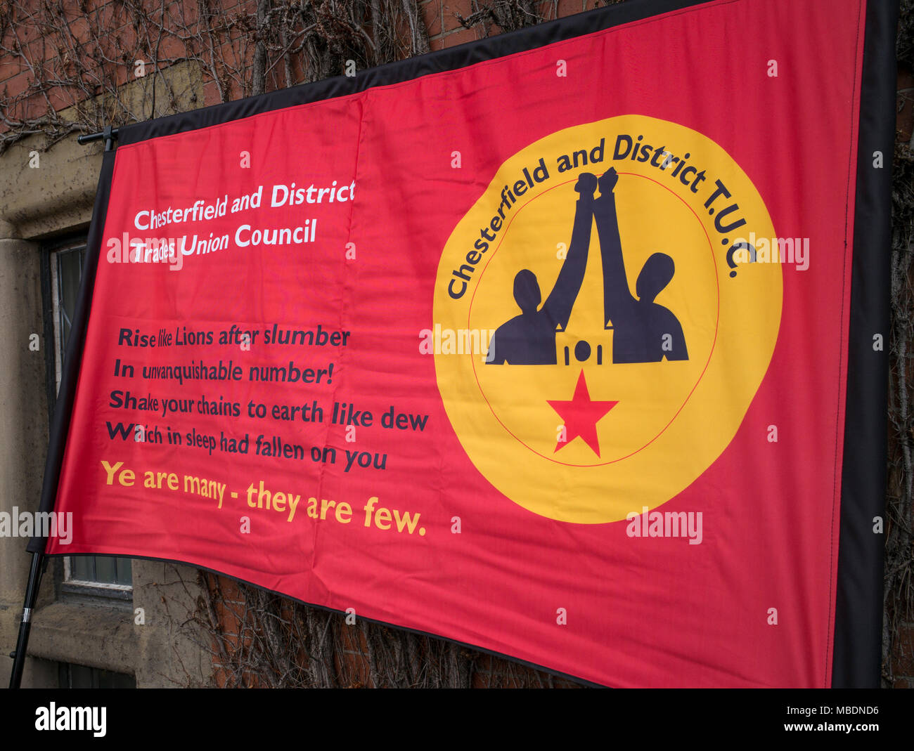 Banner for Chesterfield and District Trades Union Council outside Firth ...