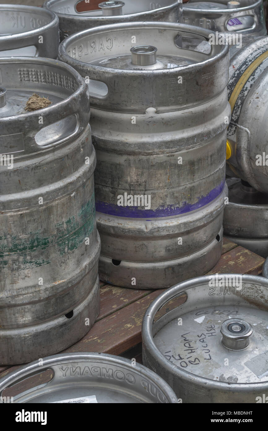 Group of aluminium beer kegs - metaphor for the pub trade, beer ...