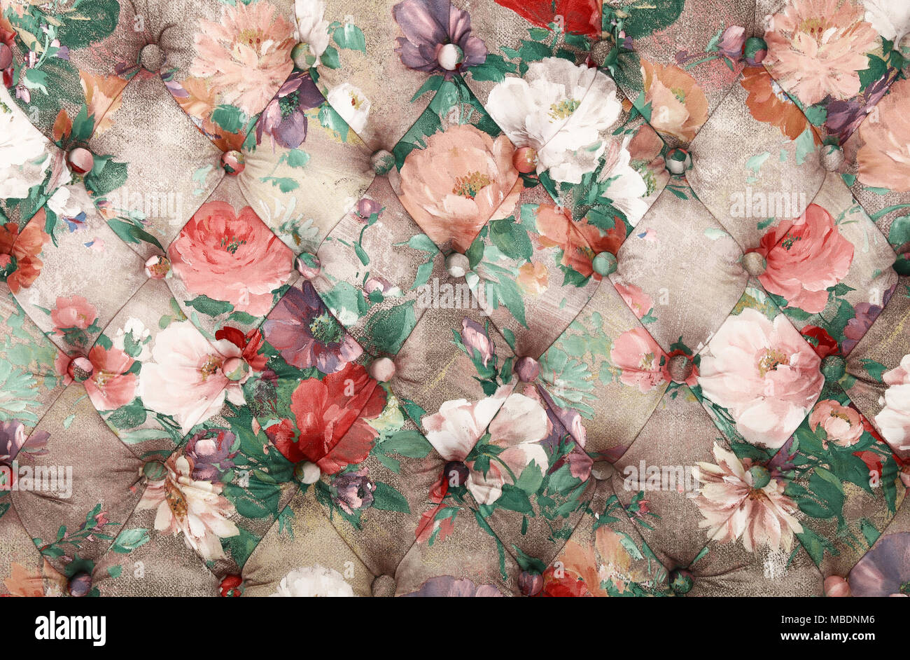 Multicolor capitone textile background with floral pattern, retro ...