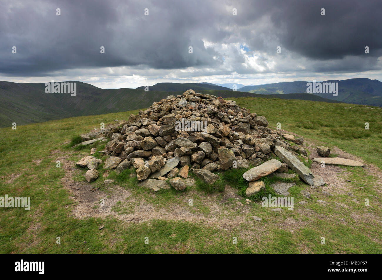 Summit cairn, The Knott fell, Lake District National Park, Cumbria ...