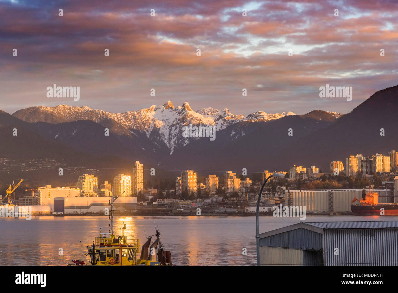 First light on the Lions peaks, North Shore Mountains, Vancouver ...