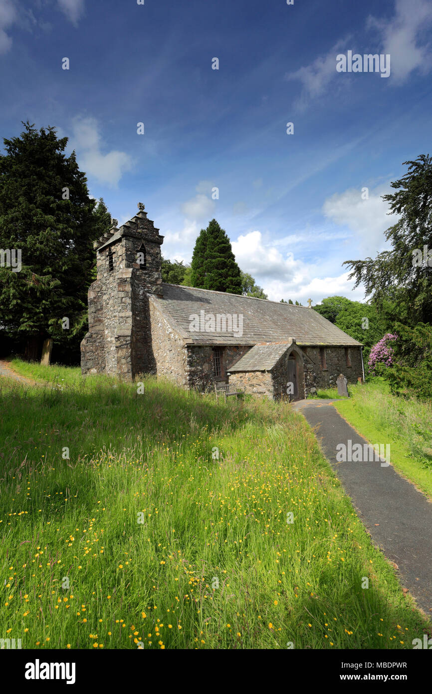 View over Matterdale church; Lake District National Park, Cumbria ...