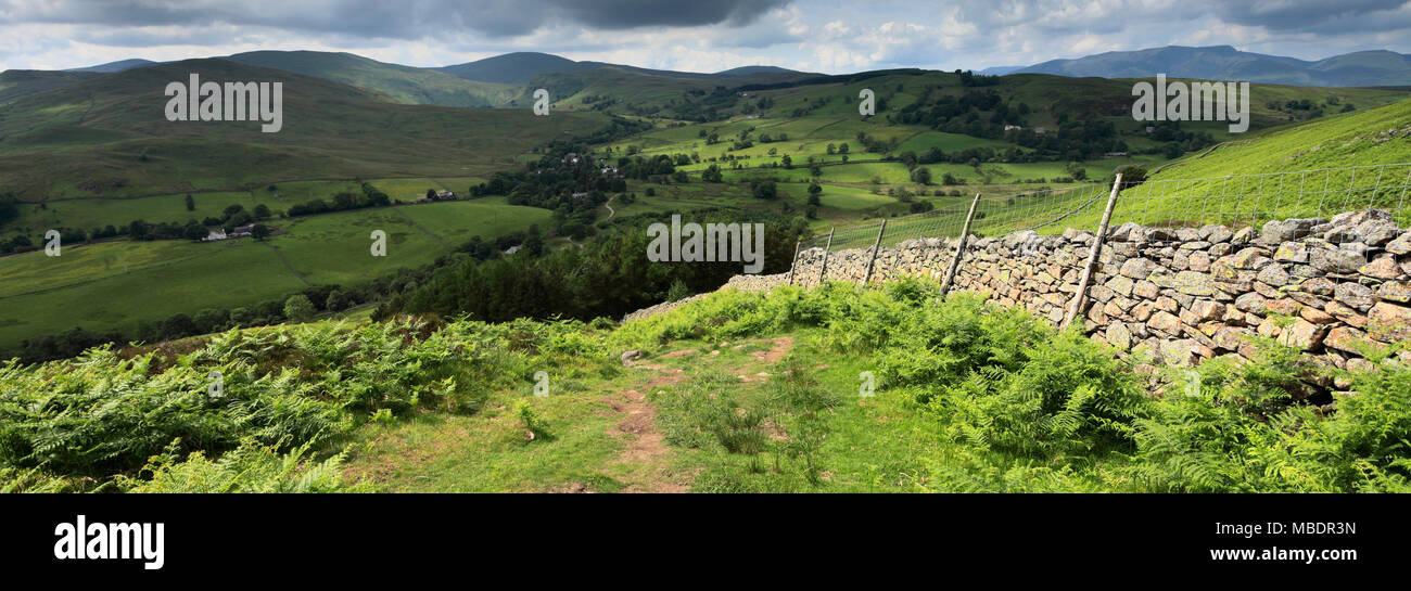 Summer view through the Matterdale valley, Lake District National Park ...