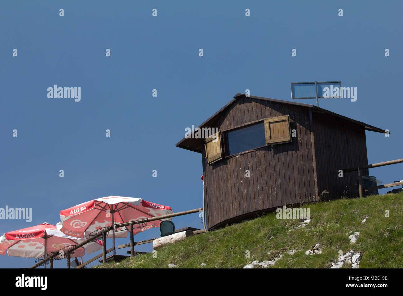 Small cafe hut on top of Monte Baldo, Italy Stock Photo - Alamy