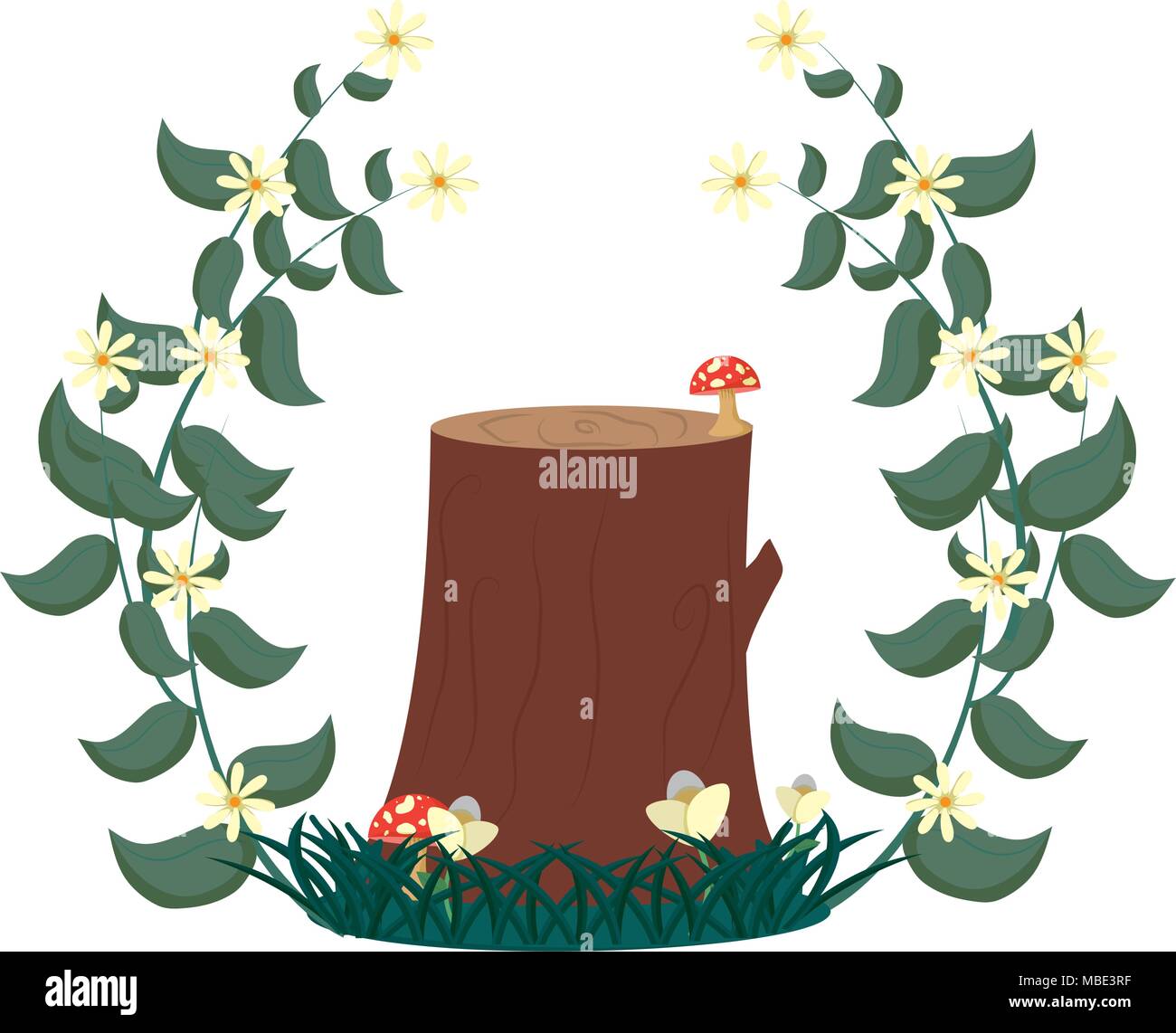 stalk tree with natural branches with leaves and flowers Stock Vector ...