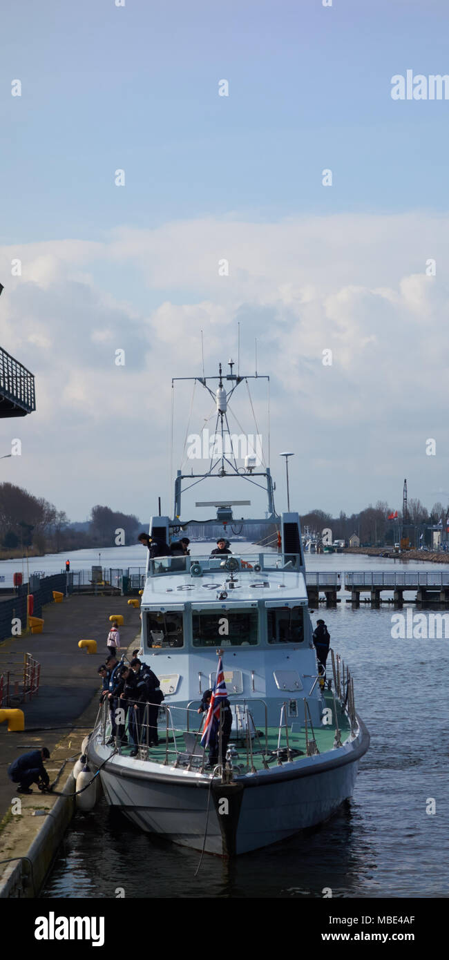 Royal Navy P2000 HMS Express P163 in a lock at the entrance to the ...
