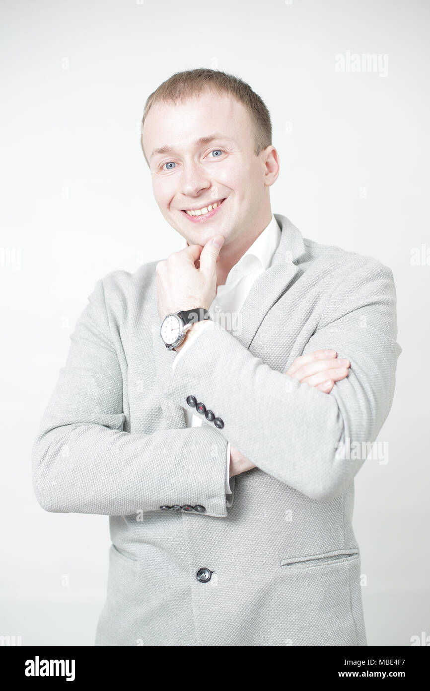 Portrait of smiling man on white background Stock Photo - Alamy