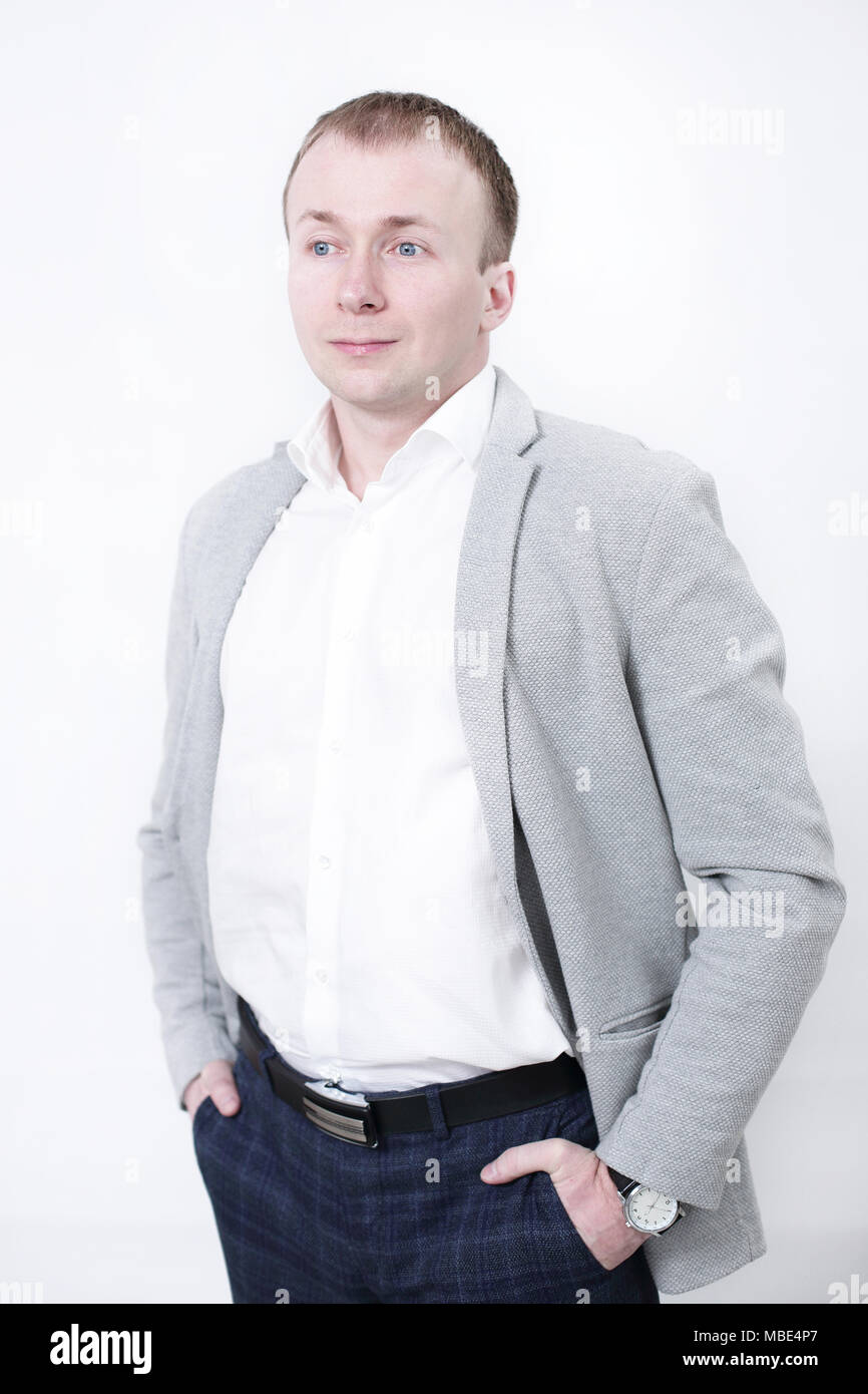 Portrait of smiling man on white background Stock Photo - Alamy