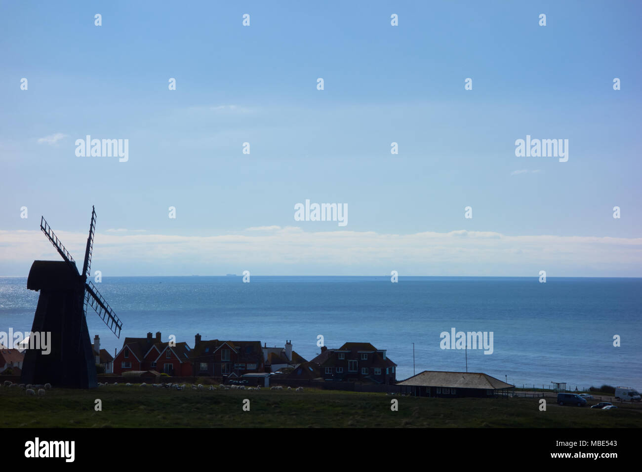 Black wooden Windmill atop the hill west of Rottingdean, Brighton, UK ...