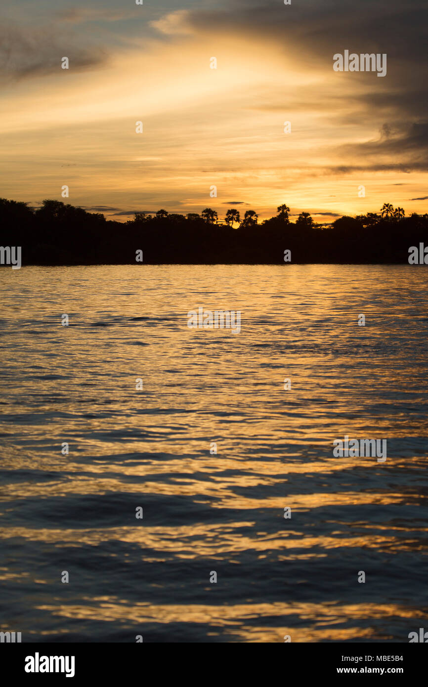 Dusk over the Zambezi River near Victoria Falls in Zimbabwe, Africa ...