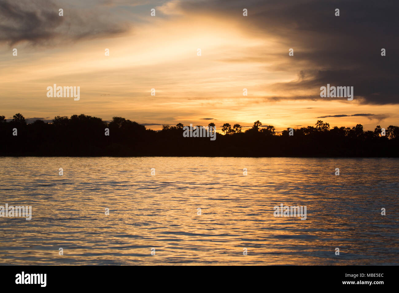 Dusk over the Zambezi River near Victoria Falls in Zimbabwe, Africa ...