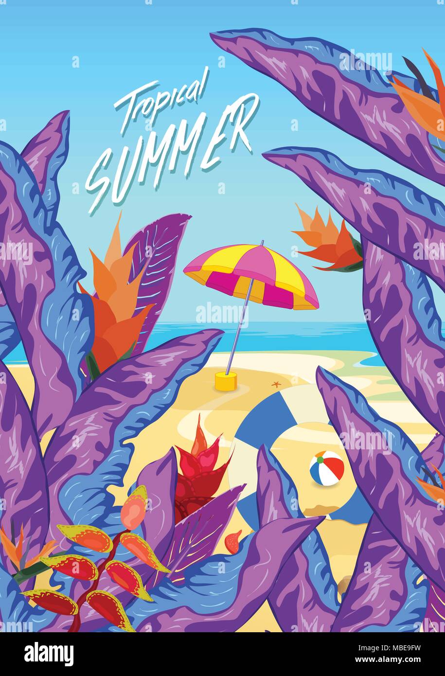 Summer tropical backgrounds set with palms, sky and sunset. Summer ...