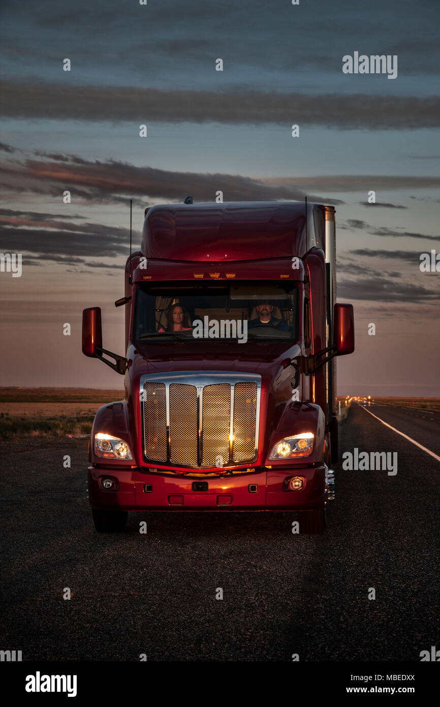 Front view of the cab of a commercial truck on the hiighway Stock Photo ...
