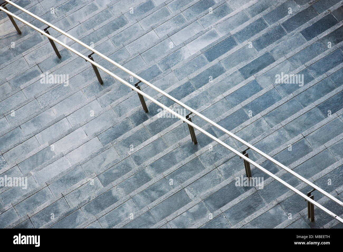 View from above looking down on a series of steps up to an office ...