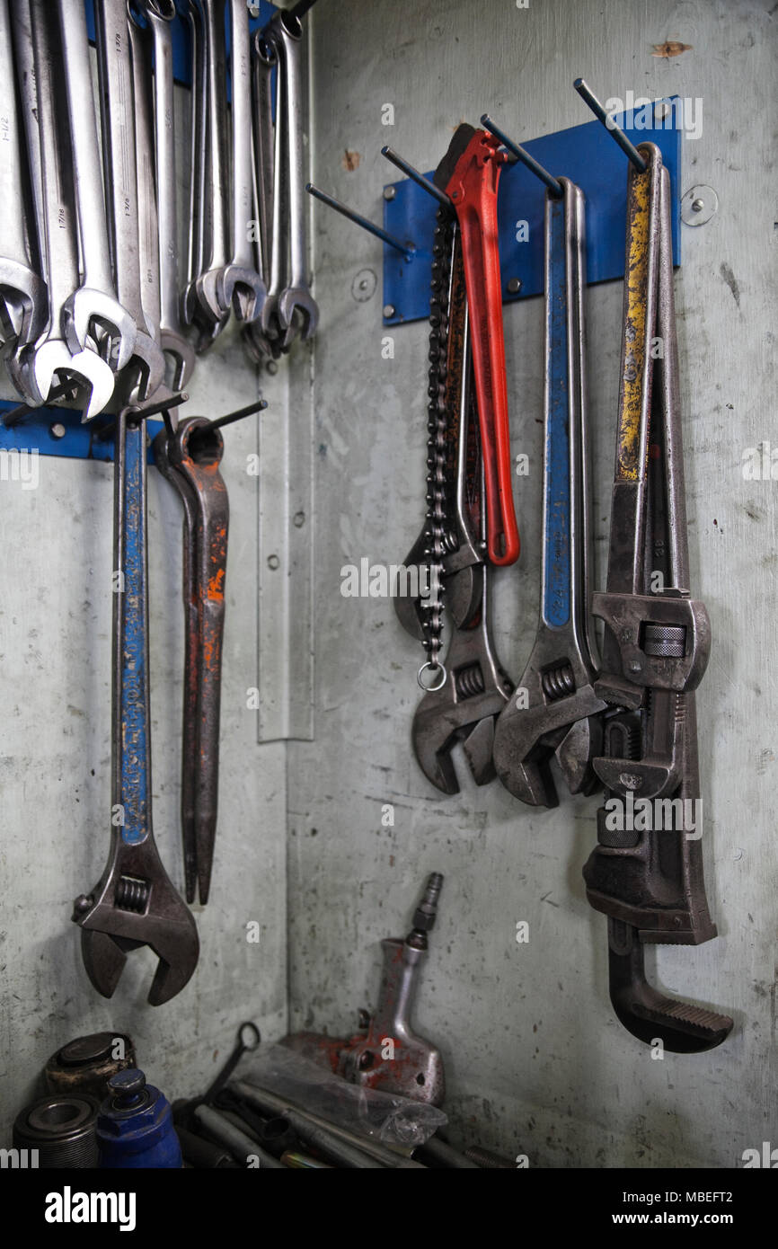 Closeup still life of tools used in a sheet metal factory Stock Photo ...