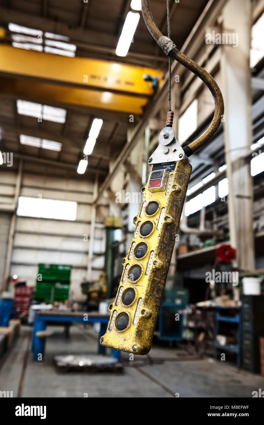 Overhead lift control unit used in a sheet metal factory Stock Photo ...