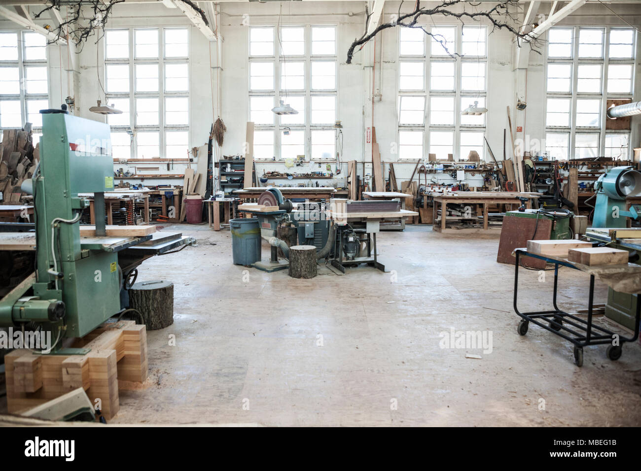 Interior view of machines in a woodworking factory Stock Photo - Alamy