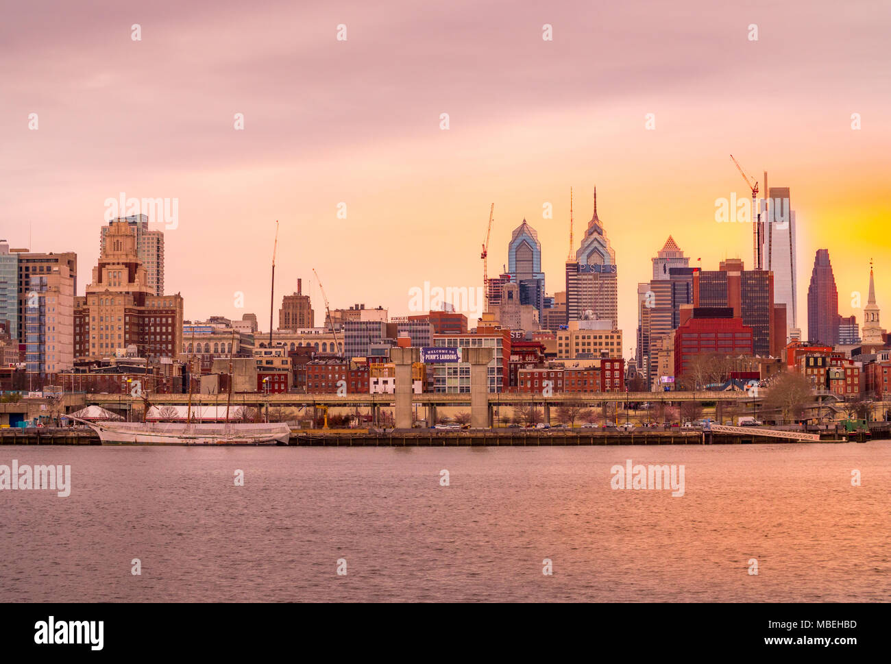 Downtown Skyline of Philadelphia, Pennsylvania at twilight Stock Photo ...