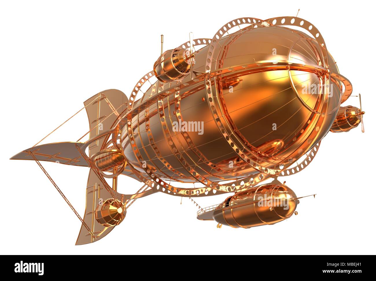 3D illustration Golden Fantasy airship Zeppelin Dirigible balloon ...