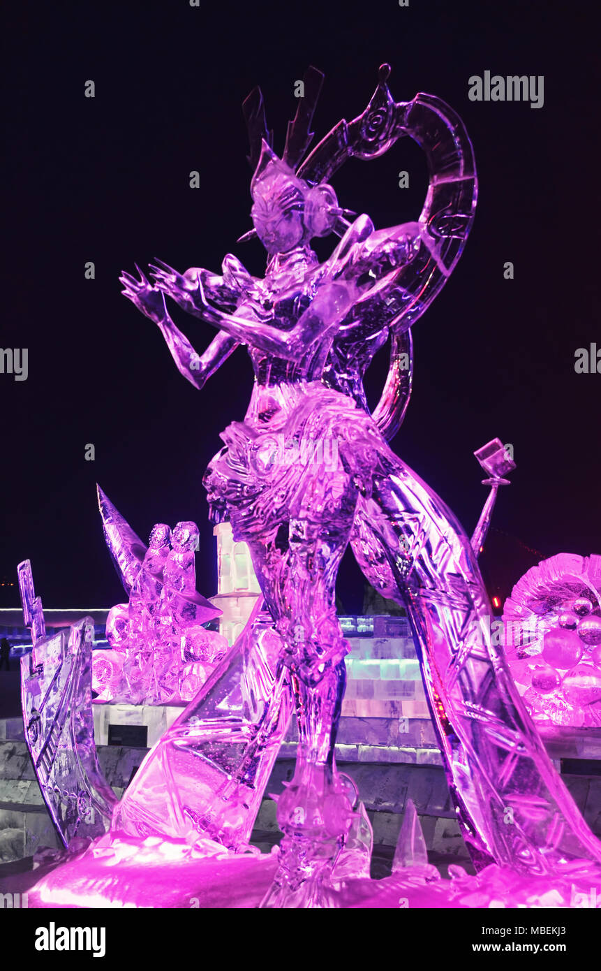 Beautiful ice sculpture in Harbin Ice & Snow World Festival Stock Photo ...