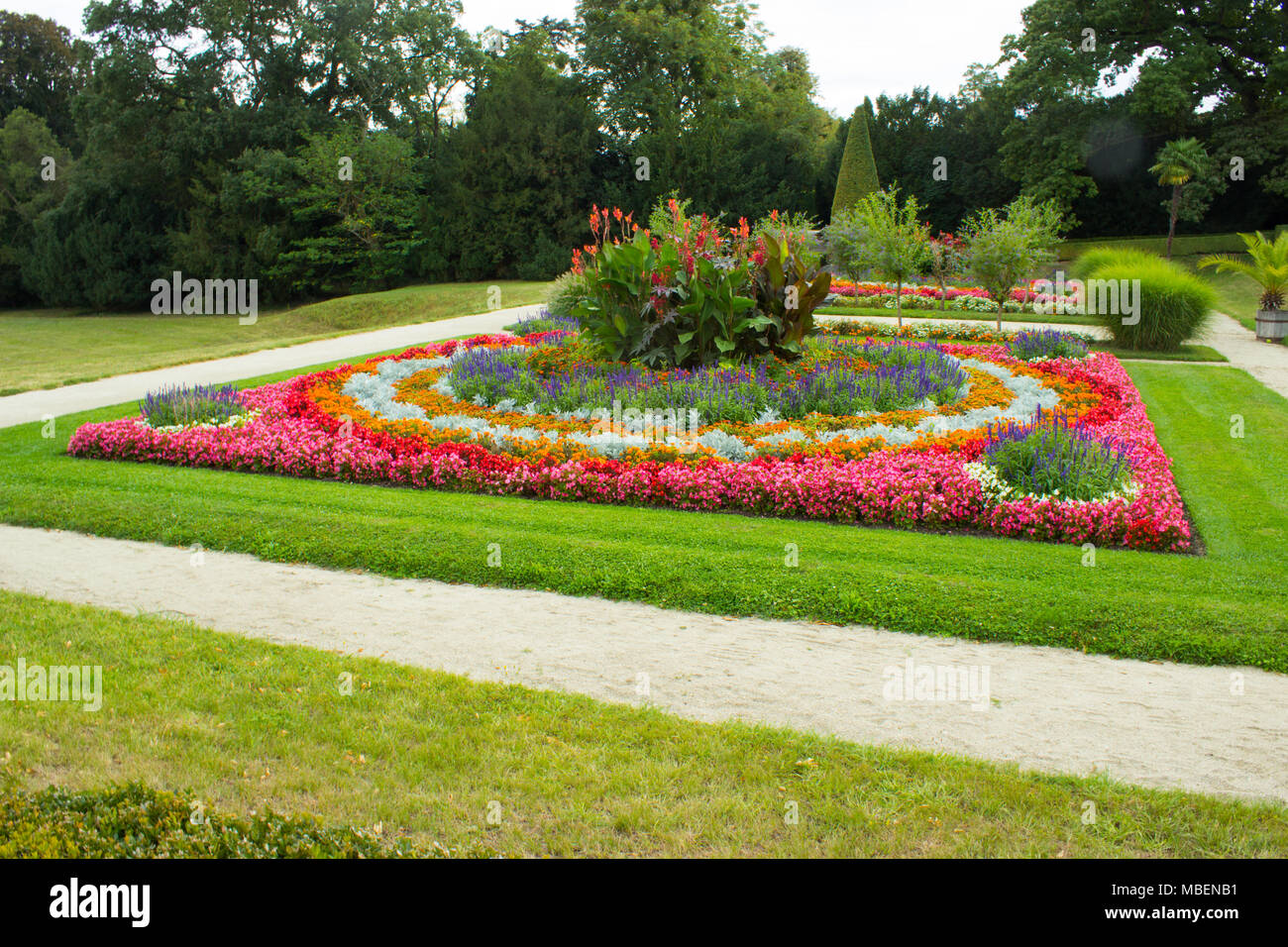 Chateau park Lednice with flowers and trees Stock Photo - Alamy