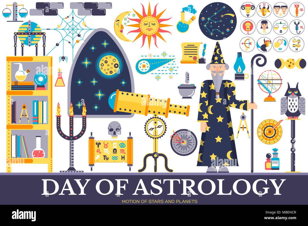 Astrology house icons design illustration set. Flat horoscope items ...