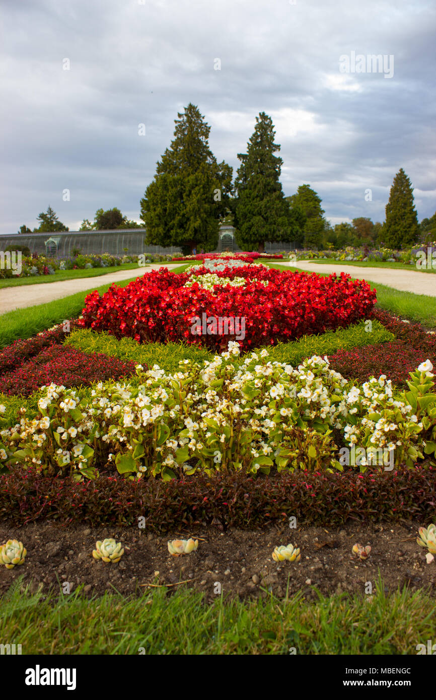 Chateau park Lednice with flowers and trees Stock Photo - Alamy
