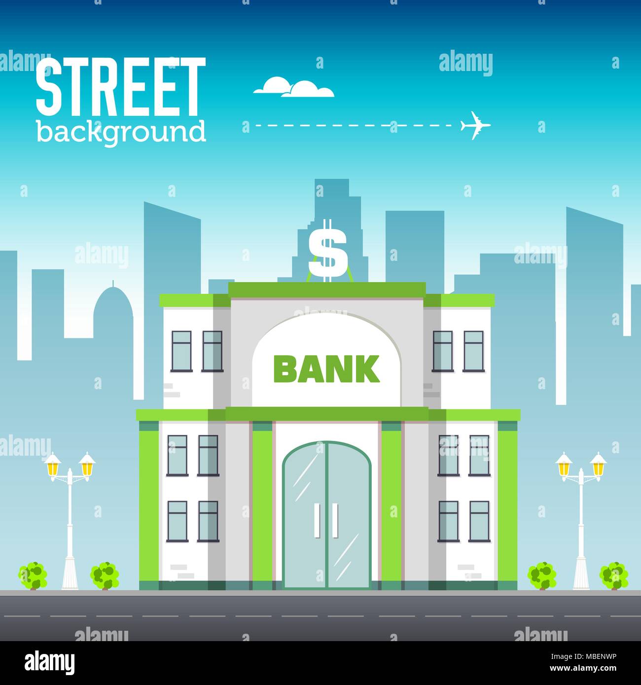 bank building in city space with road on flat syle background concept ...