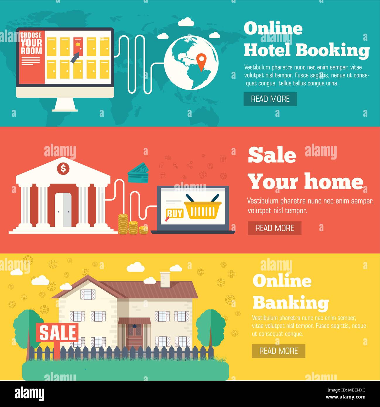 flat set of social business travel, online banking, parking and sale ...